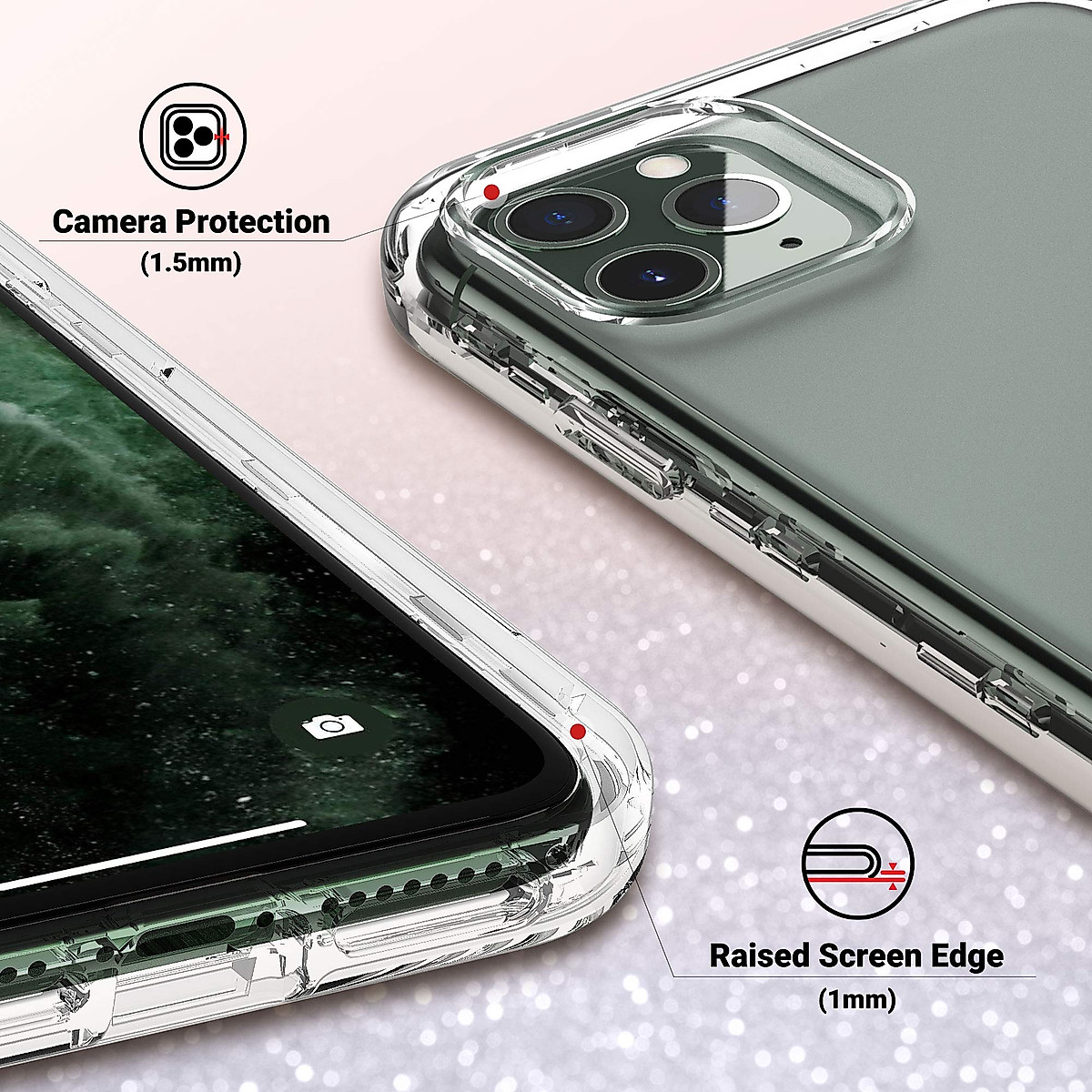 ULAK Compatible with iPhone 11 Pro Max Case, Crystal Clear Heavy Duty Shockproof Rugged Transparent Soft TPU Protective Bling Phone Cover for iPhone Pro Max 6.5 inch (2019), Clear