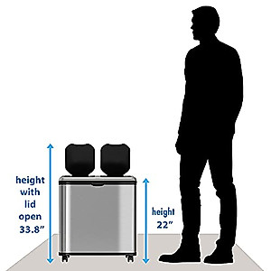 iTouchless 16 Gallon Touchless Trash Can and Recycle Bin Combo Unit with AC Adapter, Stainless Steel Automatic Sensor Kitchen Garbage Receptacle, 2 X 8 Gallon Removable Buckets with Handles