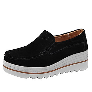 IEason-shoes, Women Flats Muffin Shoes Sneakers Leather Casual Shoes Creepers Moccasins (8, Black)