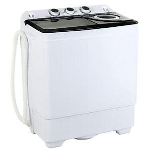 ROVSUN Compact Twin Tub 26lbs Portable Washing Machine, Mini Washer(18lbs) & Spiner(8lbs) / Built-in Drain Pump/Semi-Automatic for Camping, Apartments, Dorms & RV’s