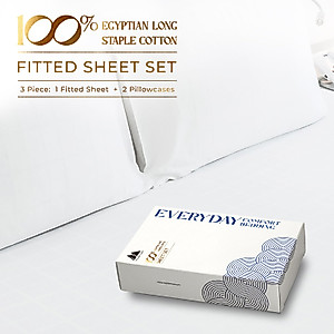 Mayfair Linen Full Size Percale Sheet, Egyptian Cotton Rich Sheet, 3-Piece Set (1 Fitted Sheet, 2 Pillowcases) for Full Size Bed, Ultra Soft, Fits Mattress Upto 18" Deep - White (No Flat Sheet)