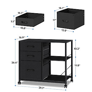 Raybee File Cabinet 3 Drawer Fabric File Cabinets for Home Office Rolling Lateral File Cabinet Printer Stand Filing Cabinet Fits A4 Letter Legal Size, 29.7" W x 26.6" H x 16.9" D