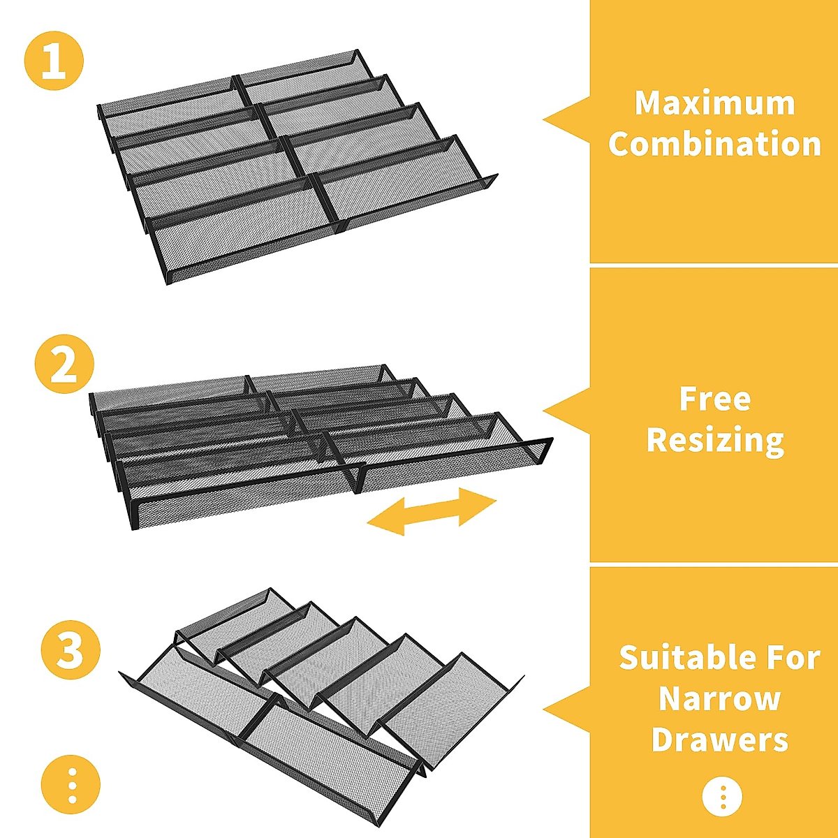 Simple Trending Spice Drawer Organizer,8 Piece Metal Mesh Expandable from 10.75" to 21.5" Insert,Hold up 48 Spice Jars Kitchen Countertop Rack Tray，for Drawer/Countertop (Jars not included)