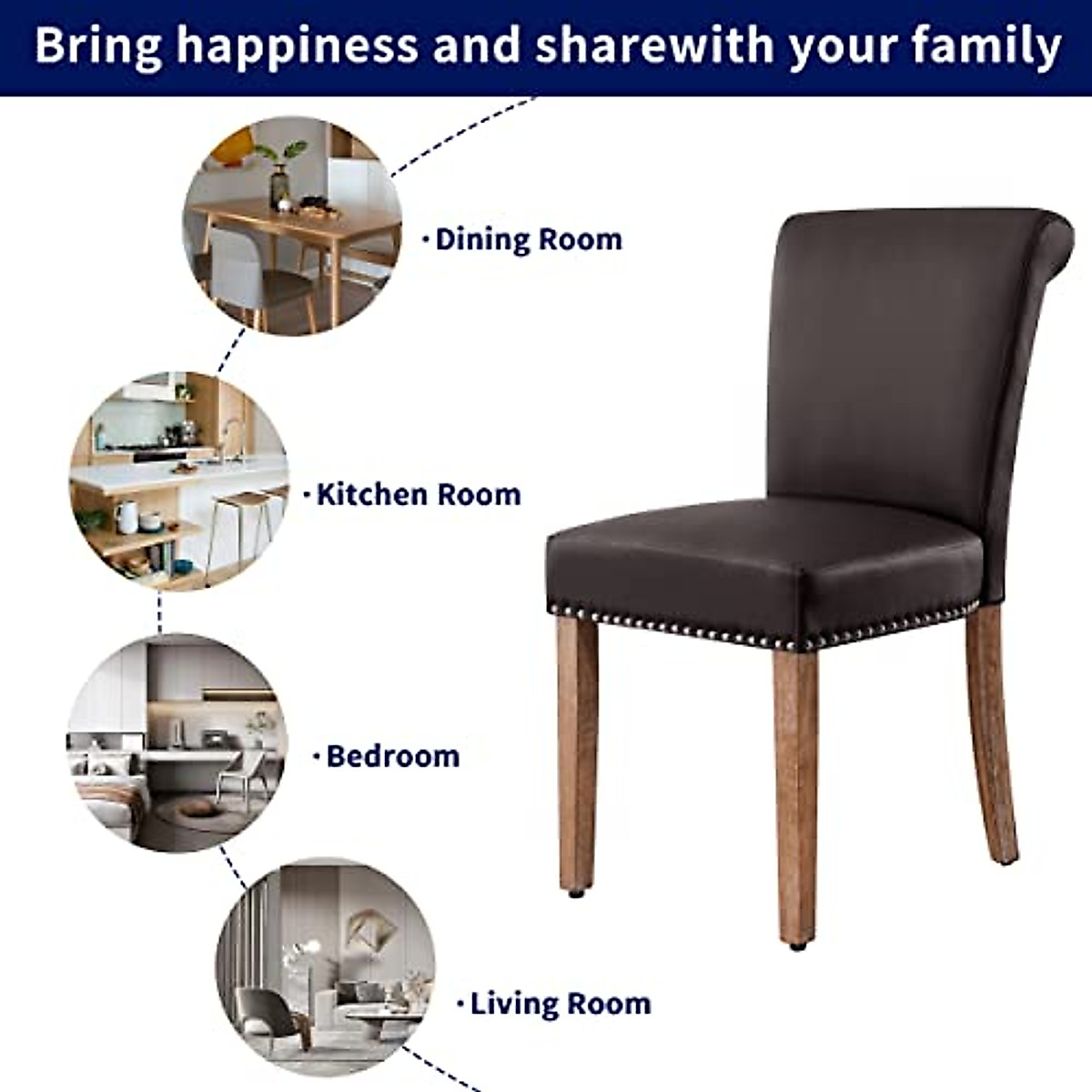 subrtex Dining Set Parsons Chairs, Large Set of 2, Leather/Brown