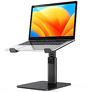 RIWUCT Laptop Stand for Desk, 8 Adjustable Height Aluminum Computer Stand, Ergonomic Laptop Riser Holder Sit to Stand Compatible with MacBook, Air, Pro and More 10"-16" Notebooks - Black