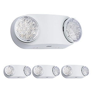 GRUENLICH LED Emergency Light with Battery Backup, Two Bug Eye Heads Adjustable Emergency Lighting, US Standard, AC 120-277V, Hardwired Commercial Emergency Light Fixtures for Business, 4-Pack