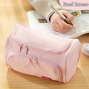 HVOMO Big Capacity Pencil Case High Large Storage Pouch Marker Pen Case Travel Simple Stationery Bag School College Office Organizer for Teens Girls Adults Student（Pink）