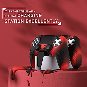 PlayVital 3D Studded Edition Anti-Slip Silicone Cover Case for ps5 Edge Controller, Soft Rubber Protector Skin for ps5 Edge Wireless Controller with 6 Thumb Grip Caps - Red & Black