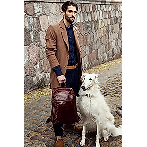 Time Resistance Leather Business Backpack - Handmade Business Daybag for Laptop A4 Portfolio Travel Satchel Rucksack Bag - Dark Brown Unisex