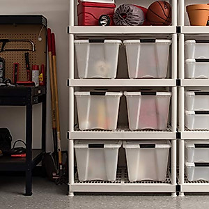 IRIS USA 54 Qt Stackable Plastic Storage Bins with Lids, 6 Pack - BPA-Free, Made in USA - Discreet Organizing Solution, Latches, Durable Nestable Containers, Secure Pull Handle - Pearl