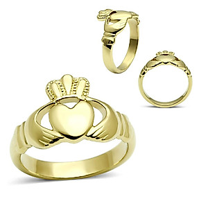 Eternal Sparkles Women's Claddagh Celtic Irish Fashion Comfort Statement Love Ring in 14K Gold Plated Stainless Steel