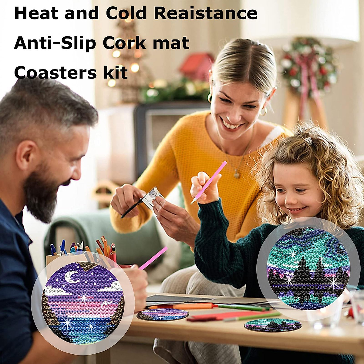 8 Pcs Landscape Diamond Art Coasters, Diamond Painting Coasters with Holder DIY Landscape Diamond Art Coasters Kit Diamond Painting Kits Coasters for Adults Kids and Beginners Art Craft Supplies Gift