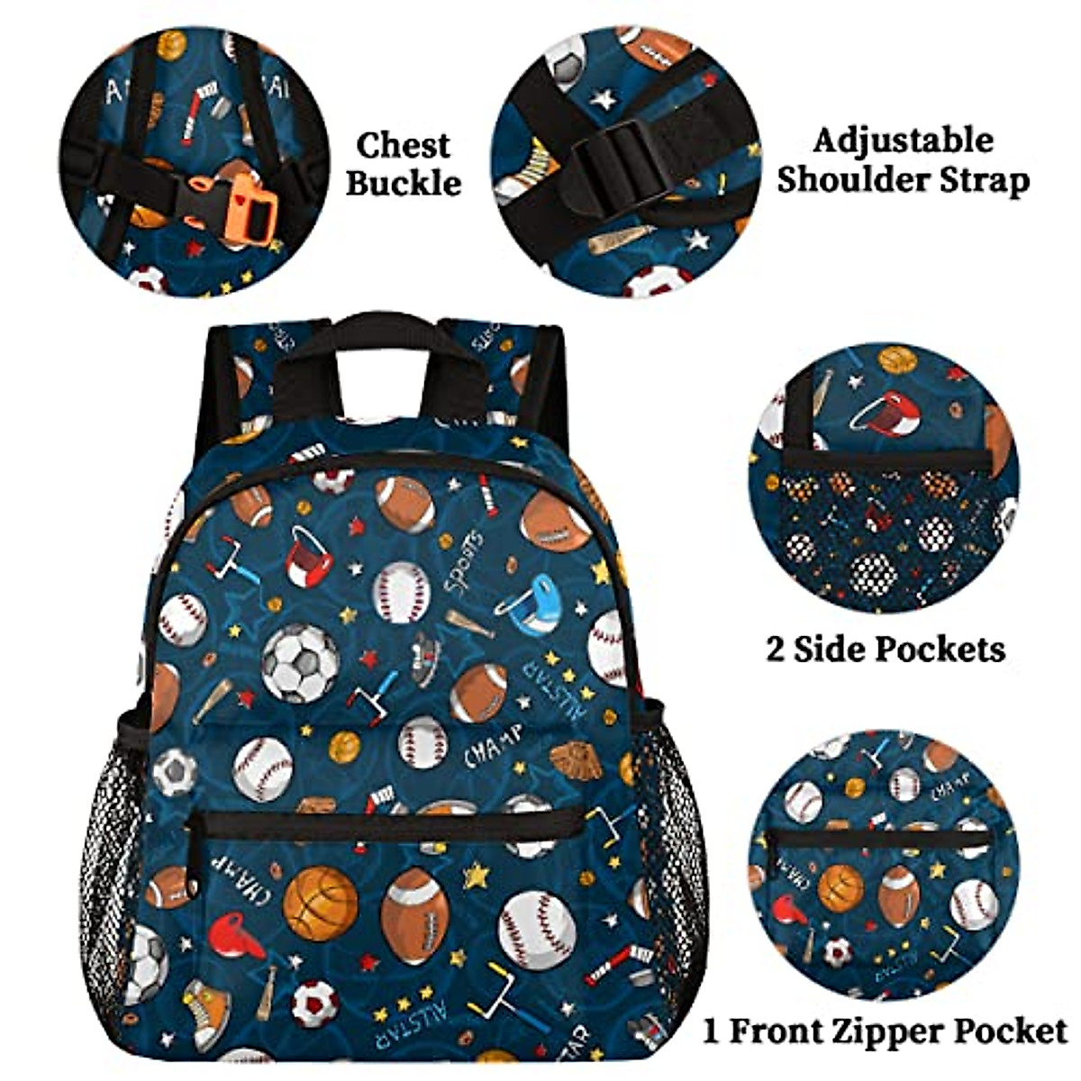 OSAM SPACE Sports Ball Backpack for Boy Basketball Football Small Backpack 12 Inche for Kids,Toddler Backpack with Chest Strap