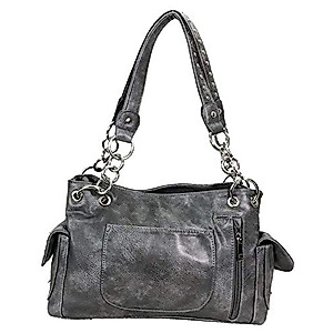 Zzfab Rhinestone Cross Embroidered Floral Western Handbag Grey