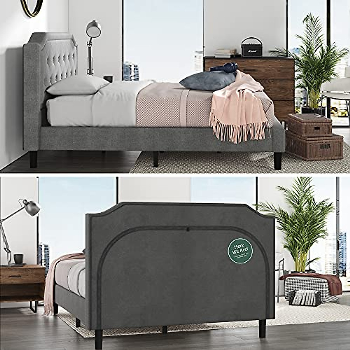 ZINUS Kellen Upholstered Scalloped Platform Bed Frame, Mattress Foundation, Wood Slat Support, No Box Spring Needed, Easy Assembly, King