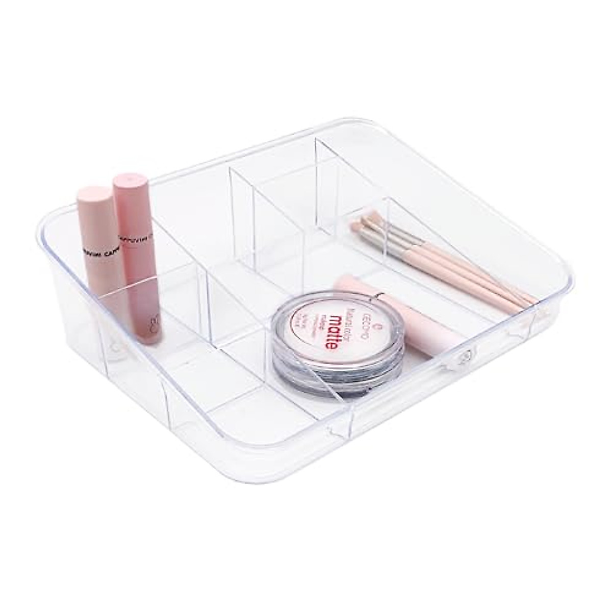 SUNFICON Makeup Tray Organizer Cosmetic Display Case Office Stationery Storage Holder Countertop Storage Unit Makeup Box for Bathroom Drawers,Vanities Office Desk,Washable Crystal Clear Acrylic