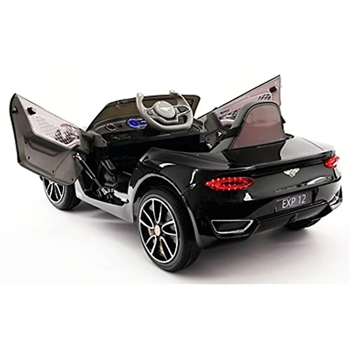 Rock Wheels Licensed Bentley EXP12 Kids Ride on Toy Car, 12V Battery Powered Children Electric 4 Wheels w/Parent Remote Control, Foot Pedal, 2 Speeds, Music, Aux, LED Headlights (Black)