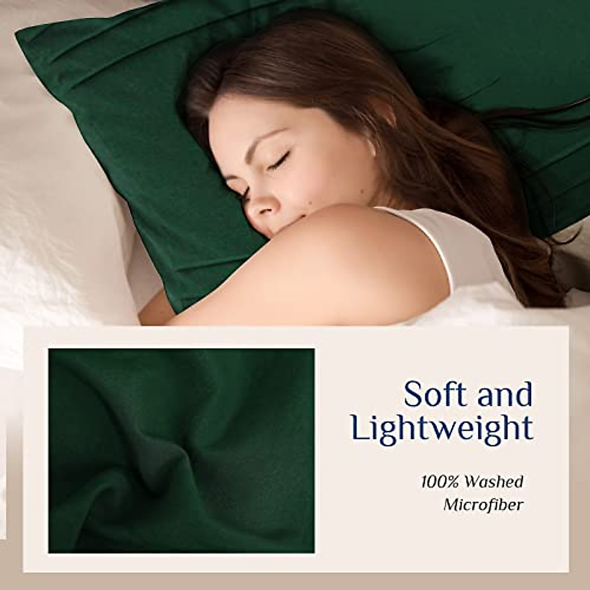 Argstar 3 Pieces Pleated Duvet Cover Queen Set, Forest Green Boho Textured Duvet Cover, 100% Washed Microfiber Soft Striped Comforter Cover With Zipper & Ties (1 Dark Green Duvet Cover, 2 Pillowcases)