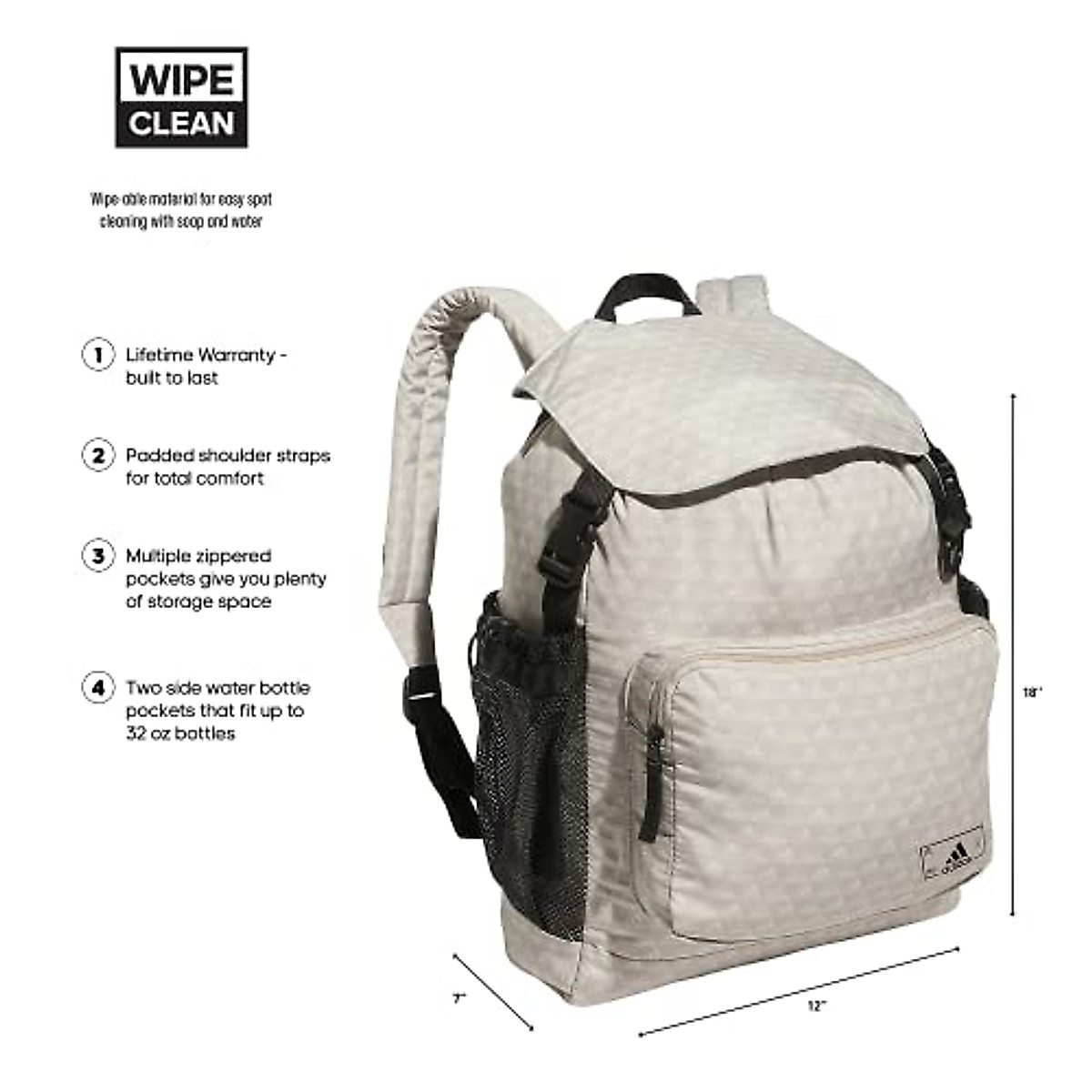 adidas Saturday Backpack, BOS Mini Monogram Wonder Beige/Black, One Size
