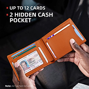 RUNBOX Airtag Wallet Men, Slim but Spacious Wallet for Men with Airtag Holder, Leather Credit Card Case Wallet, Bifold Wallet for Air Tag GPS Tracker, RFID Protected