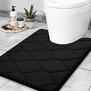 Colorxy Memory Foam U-Shaped Toilet Rugs, Ultra Soft & Non-Slip Bathroom Rugs, Water Absorbent and Machine Washable Toilet Bath Mat, Commode Contour Bath Rugs for Toilet, 24''x20'', Black