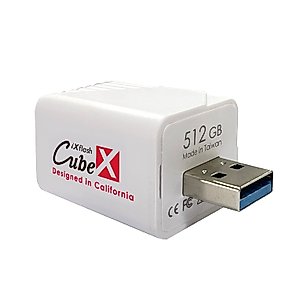 PioData iXflash Cube 512GB Photo Storage Device Apple MFi Certified USB Type A for iPhone & iPad, Auto Backup Photos & Videos