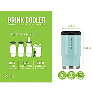 Reduce Can Cooler - 4-in-1 Stainless Steel Can Holder and Beer Bottle Holder, 4 Hours Cold - The Drink Cooler For 12 oz Slim Cans, Regular Cans, Bottles and Mixed Drinks - Cayenne, Opaque Gloss