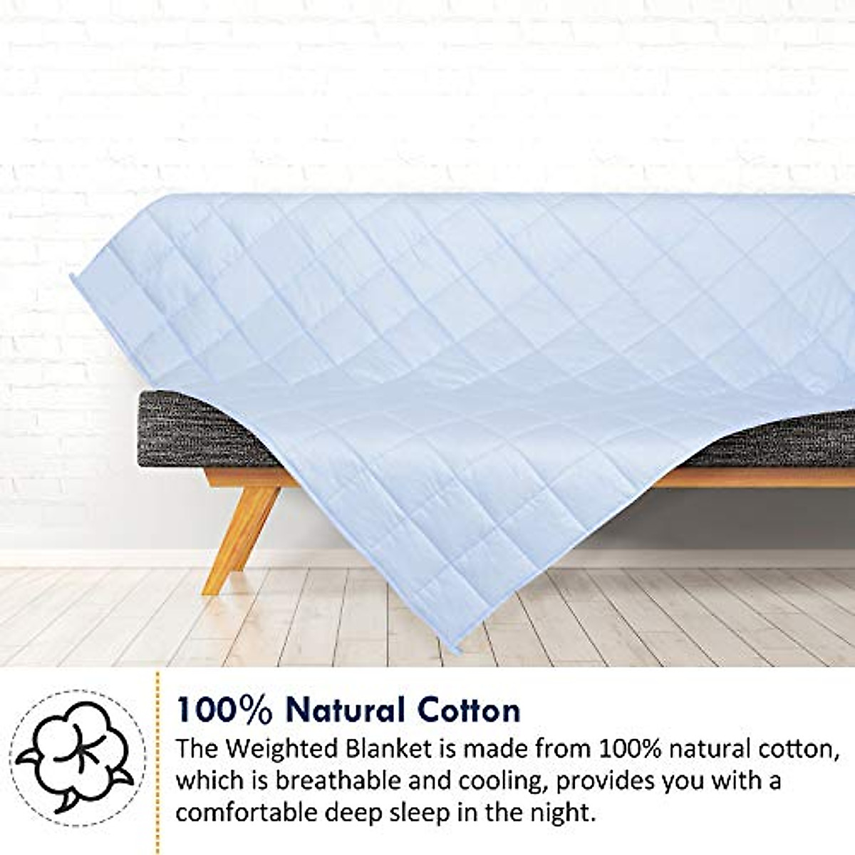 Keeptop Adults Weighted Blanket (20 lbs, 48"x72", Light Blue) - Cooling Heavy Blanket for Adult Between 190-210 lbs - 100% Natural Cotton Material with Premium Glass Beads, Double Stitched Edge