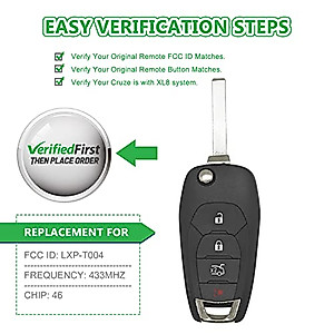 Extra-Partss Keyless Remote Car Key Fob Replacement for 2016 2017 2018 2019 Cruze (XL8 Systems Only) 4 Button LXP-T004 433Mhz (1)