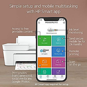 HP DeskJet Plus 4155 Wireless All-in-One Printer, Mobile Print, Scan & Copy, HP Instant Ink Ready, Auto Document Feeder, Works with Alexa (3XV13A)