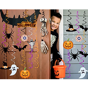 Funnlot Halloween Office Decorations Halloween Hanging Decorations Indoor 46PCS Halloween Hanging Swirl Decorations Include Pumpkin Bat Ghost Spider Mummy Eyeball Witch Hat Happy Halloween