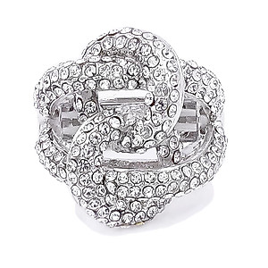 Lavencious 2 Circles Linked Design with Crystals Stretch Rings Statement Rings Free Size for Women (Silver)