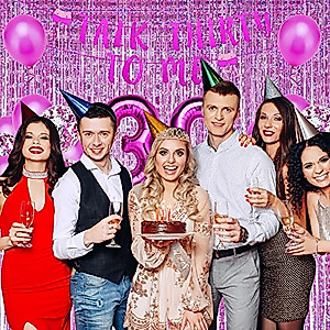 30th Birthday Decorations for Women, Hot Pink 30 Birthday Decorations for Her, Talk Thirty to Me Banner,Crown, Sash, Cake Topper and Number Balloon, 30th Birthday Party Supplies for Women