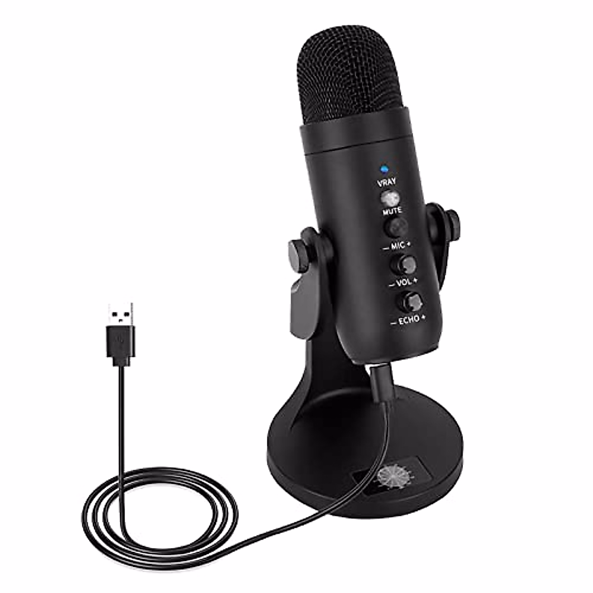 PtevSoh Professional Cardioid Condenser Microphone, Plug and Play, One-Key Mute, Real-time Monitor, Gain Adjustment, Noise Reduction, Compatible with PC, Mac, PS4/5.