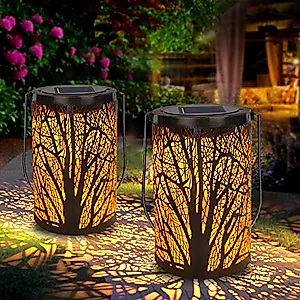 Solar Lantern Outdoor Lights for Decorative Atmosphere Hanging Garden Lantern Cylindrical Table Lamp Night Light Warm Lighting for Courtyard, Party, Walkway,Terrace, Garden, Lawn (2 Pack)