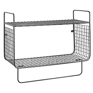 mDesign Steel Wall Mount Towel Rack Storage Organizer Shelf Holder with Towel Bar - for Bathroom, Laundry Room, Kitchen, Garage - Holds Hand Towels, Washcloth - Concerto Collection - Graphite Gray