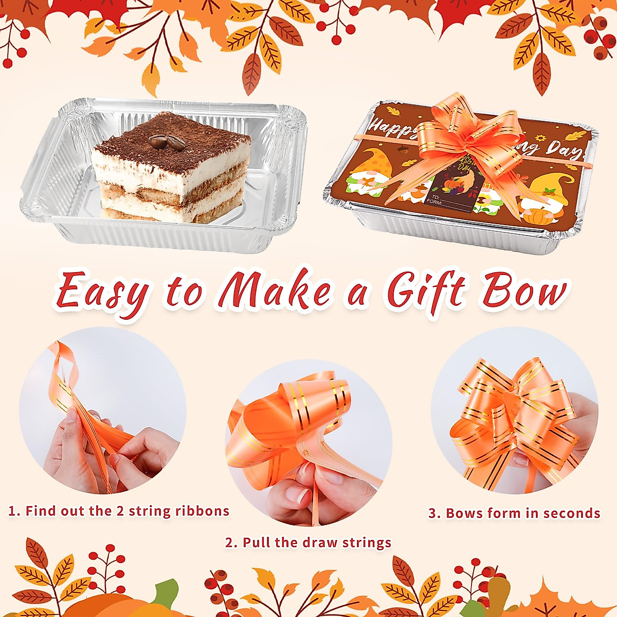 Natonhi 50PCS Fall Thanksgiving Leftover Containers with Lids, Thanksgiving To Go Containers Disposable Aluminum Foil Food Storage for Friendsgiving Party Thanksgiving Table Decorations