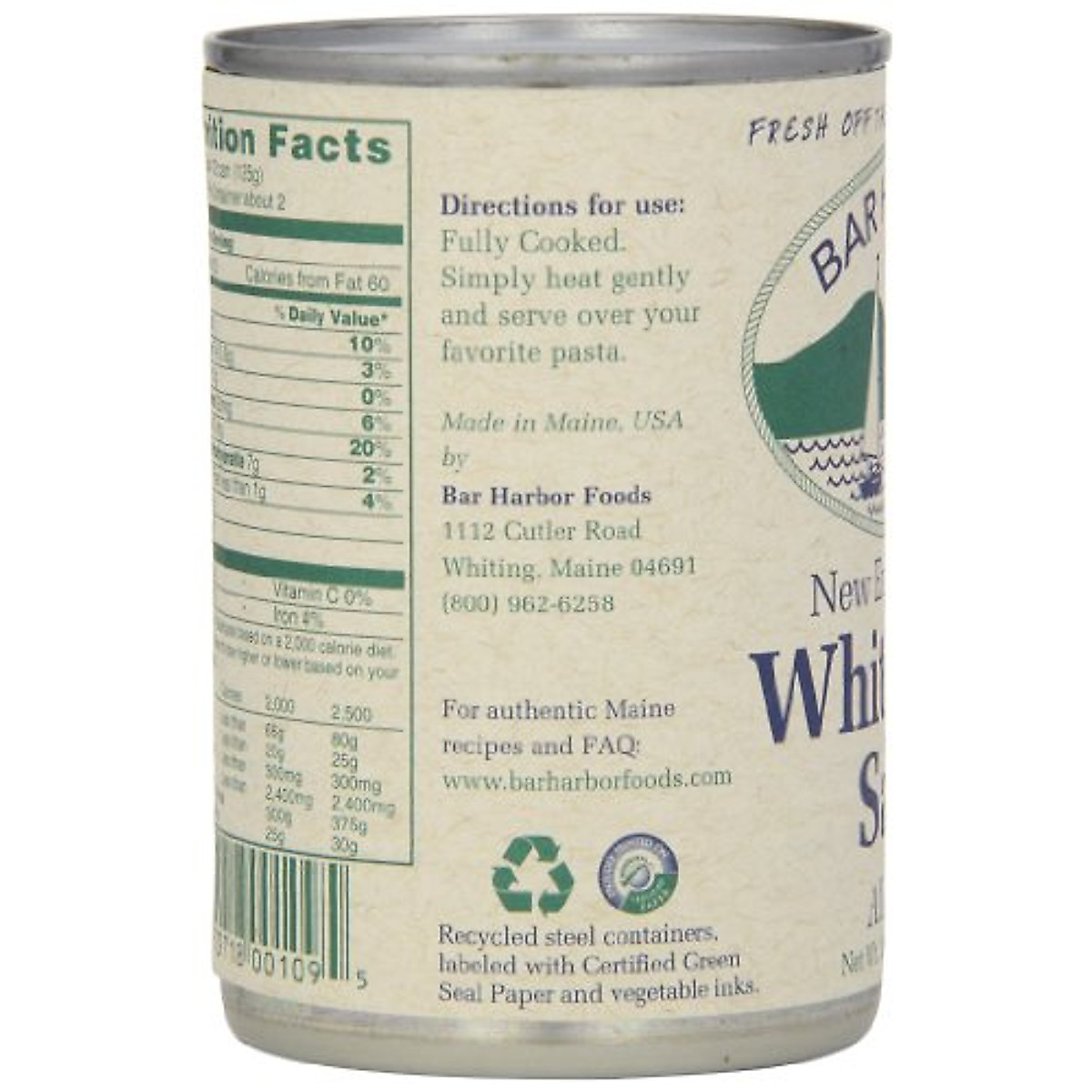 Bar Harbor White Clam Sauce, 10.5 oz. (Pack of 6)