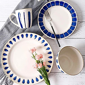 GagalU Tabletop Dinner SetsFine Dinnerware Set,4 Pieces Blue White Ceramic Dinner Set Porcelain Mug Plate Bowl Lead-Free Tableware