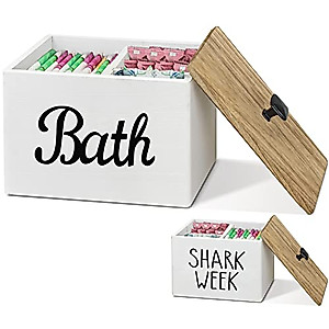 Tampon and Pad Holder Organizer for Bathroom, Decorative Bathroom Container with Lid, Bathroom Accessories Organizer Storage Box, Wood 3 Compartments Cotton Swab Ball Qtip Container with Lid