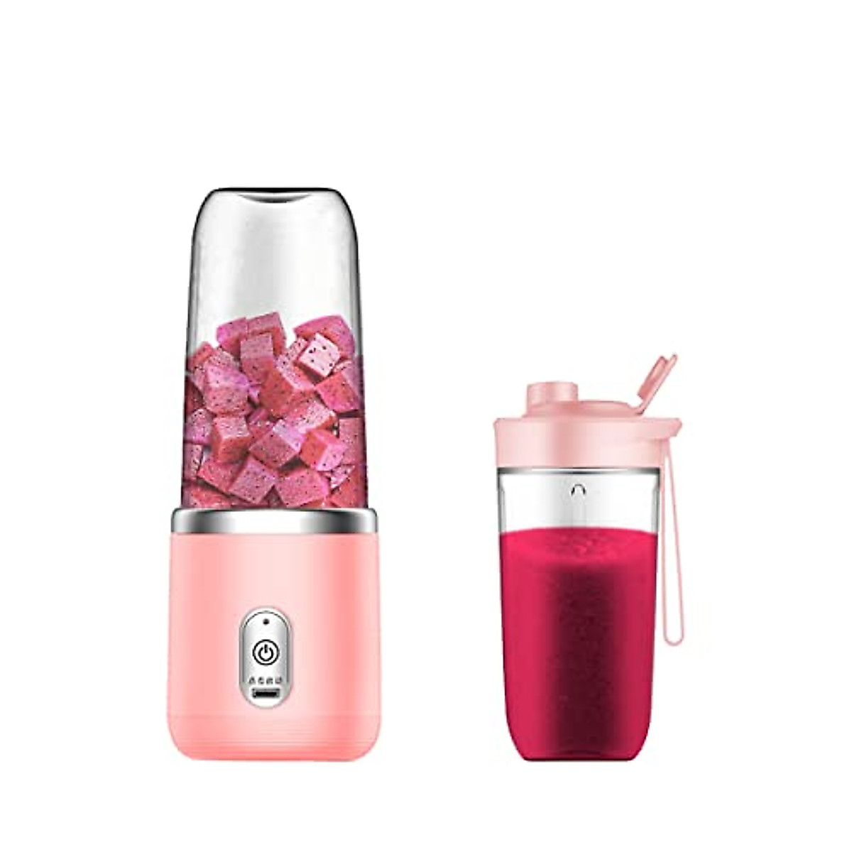 Portable Blender,USB Rechargeable Mini Personal Blender for Shakes and Smoothies,Electric Fruit Veggie Juicer with 2pcs Travel Juicer Cup,Pink