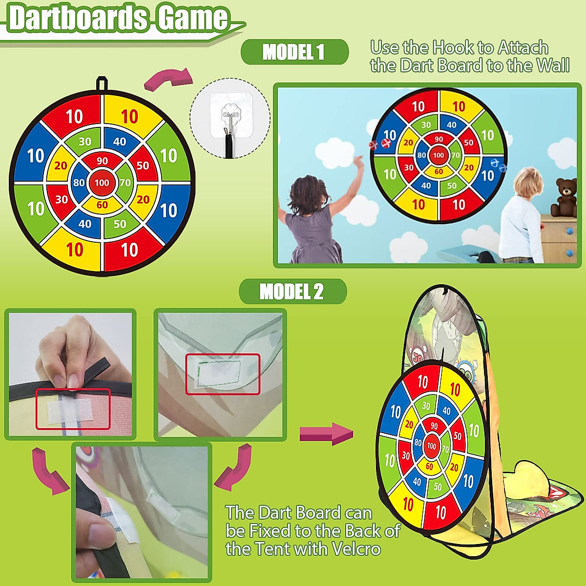 unanscre 3 in 1 Bean Bag Toss Game Toy Outdoor for Kids, Dinosaur Foldable Cornhole Board with Pop Up Basketball Game and Dartboard Set, Gift for Birthday/Xmas Party, Outside Toys for Toddlers Age 3+