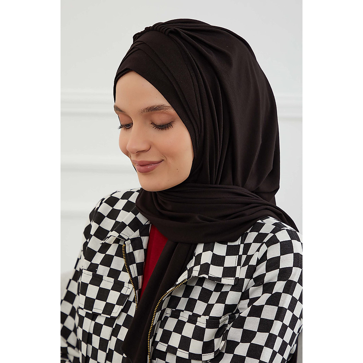 Aisha's Design Instant Hijab for Women Muslim, Presewn 95% Cotton Jersey Turban, Ready to Wear Scarf, Black