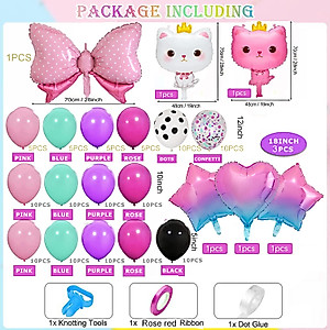 139 PCS Surprise Balloon Garland Arch White Pink Cat Bowknot Stars Heart Foil Balloons for Girls Baby Birthday Baby Shower Wedding Surprise Party Decorations