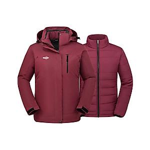 wantdo Women's Winter Snow Coat Mountain Skiing Jacket SoftShell Windbreaker Jacket Wine Red XL