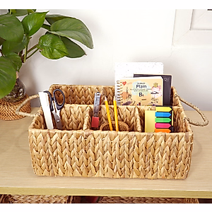 ABEL CRAFTS Wicker Basket Organizer Rectangle Water Hyacinth Storage Baskets Set Of 4 Organizing Bathroom Bedroom Kitchen Shelves Pantry Natural Woven Baskets Rectangular