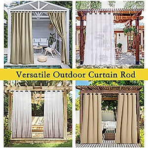 NICETOWN Rustproof & Waterproof Heavy Duty Outdoor Patio Curtain Rod Set with Classic Groove Round Finials, 1 inch Diameter Adjustable Length 72 to 144" Length, Matte Black