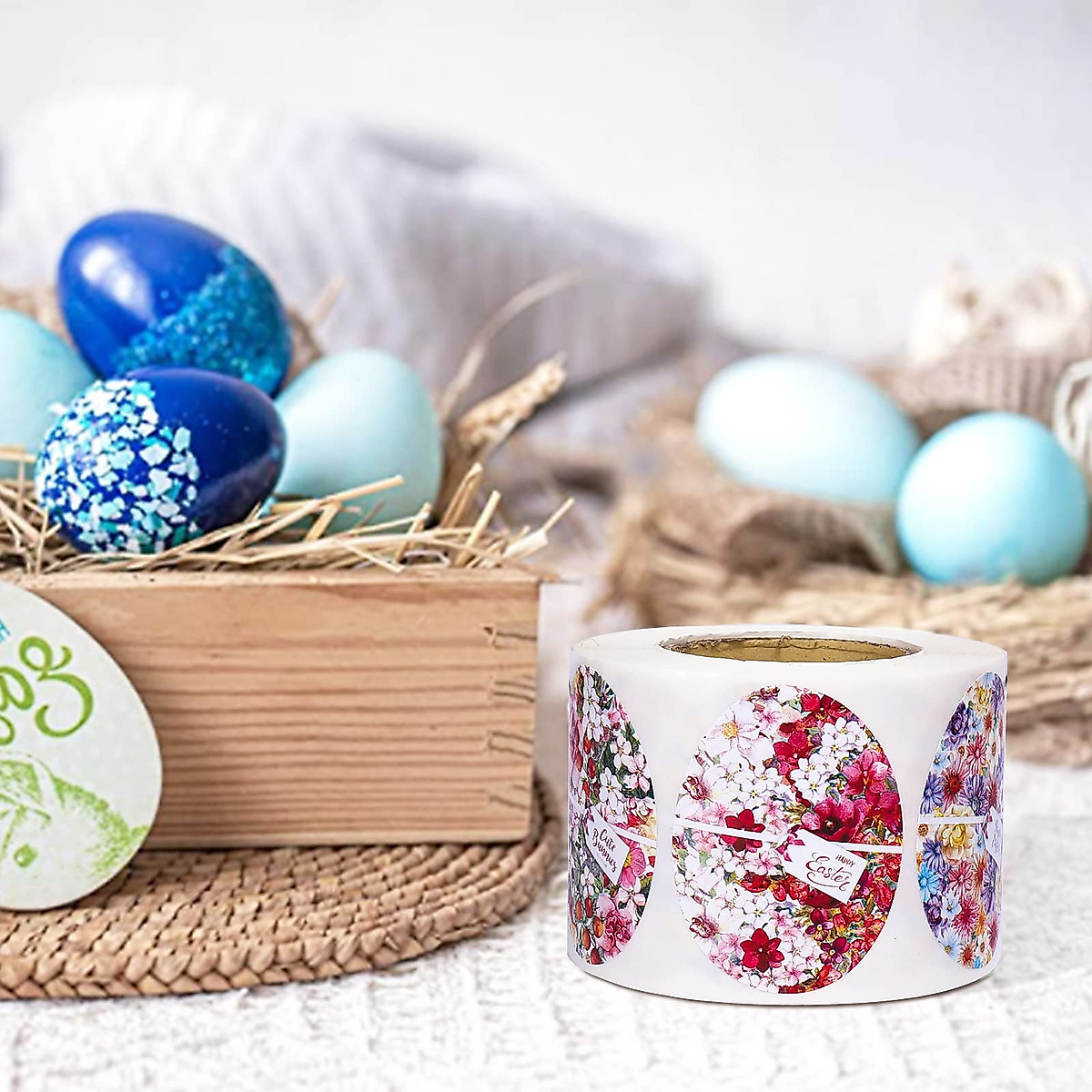 Whaline 500Pcs Easter Stickers Easter Floral Egg Shape Label Stickers Colorful Flower Pattern Decals Self-Adhesive Envelope Sealing Stickers for Spring Easter Holiday Scrapbooking Cards Gift Supplies