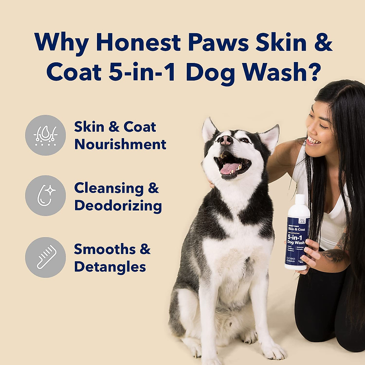 Honest Paws Dog Wash and Dog Probiotic with Prebiotic for Healthy Gut - 5-in-1 Dog Wash - Digestive and Immune Support Powder - Chicken Flavor