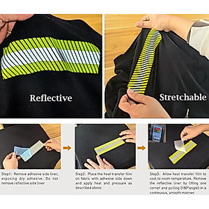 NOZUONO High Visibility Reflective Heat Transfer Vinyl Iron On Tape for Clothing 2in x 5yd (Fluorescent Yellow Striped)